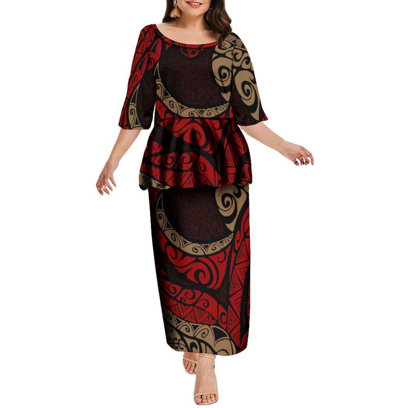 Polynesian Tattoo Design Crew Neck Half Sleeve Samoa Puletasi Set ...