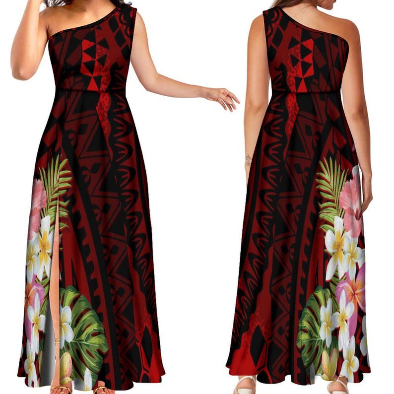 Polynesian Island Style Custom Temperament Women Off-the-shoulder Slit ...