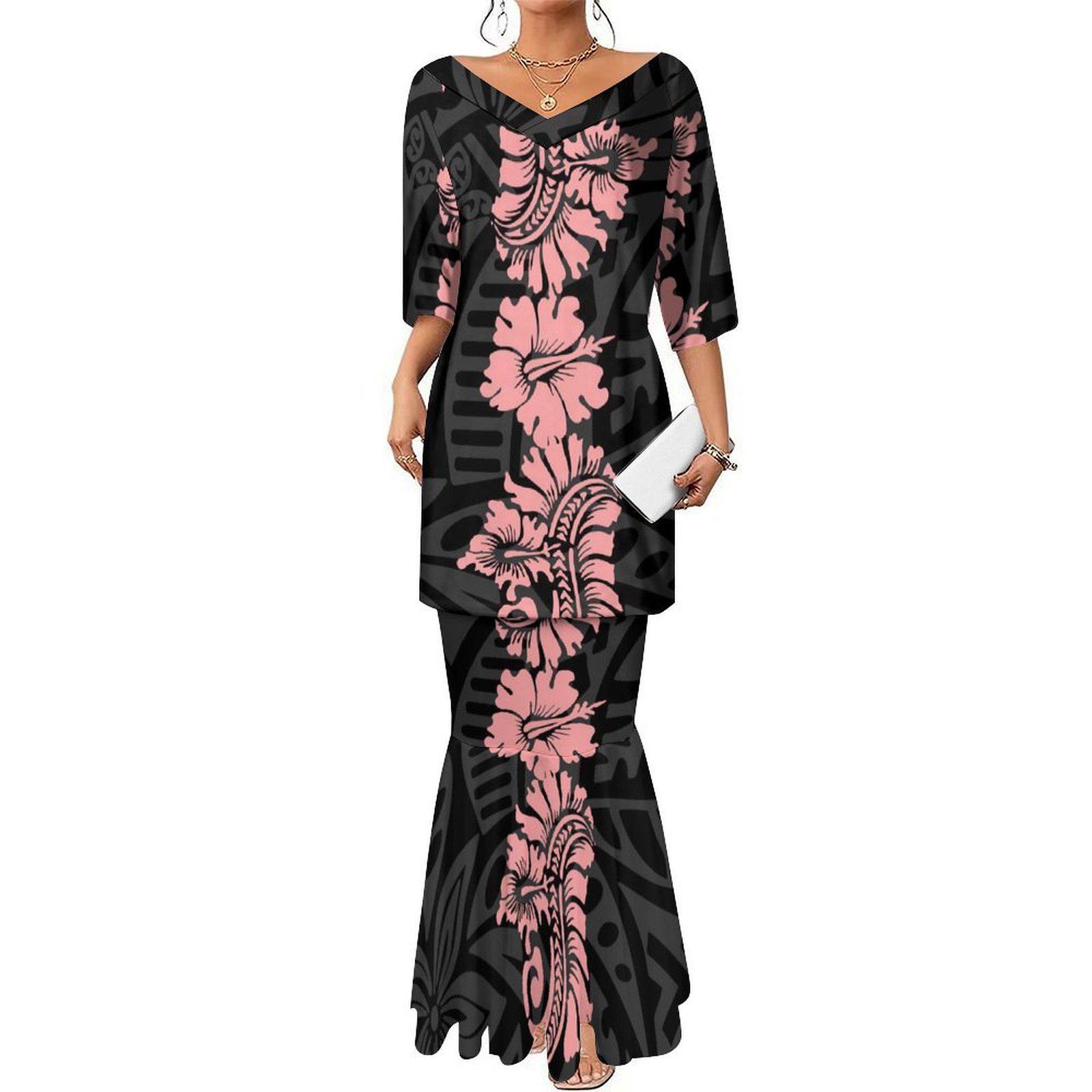 2024 New Polynesian V Neck Samoa Puletasi Customized Long Top and ...