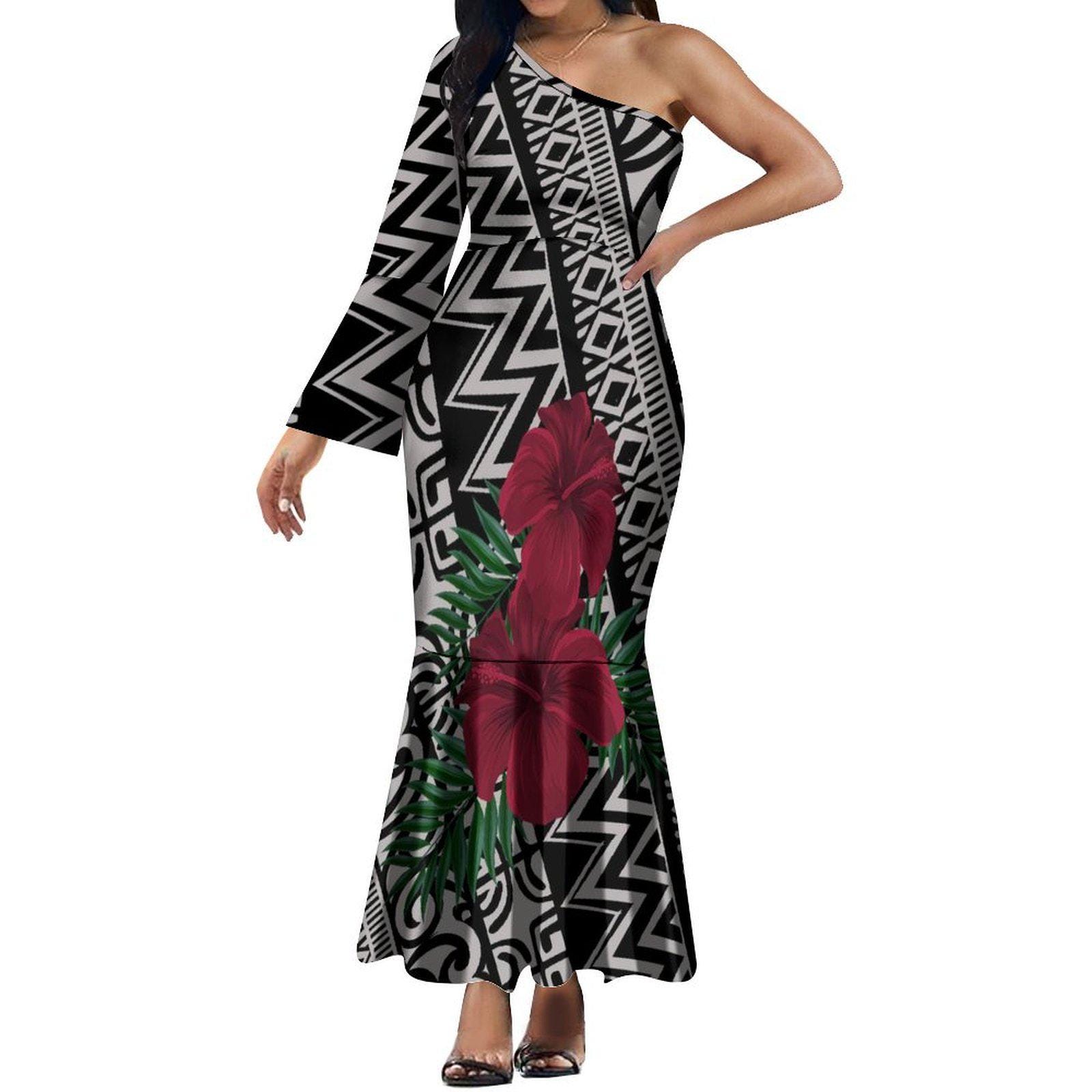 New Summer Polynesian Island Patterns Long Bell Sleeve Maxi Fishtail ...