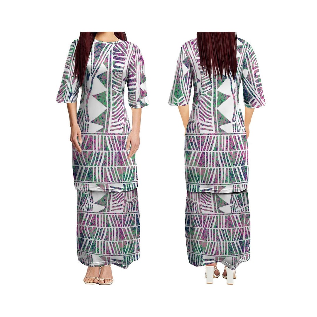 Custom Polynesian Tribal Samoan Puletasi Set O Neck Top and Skirts Two ...