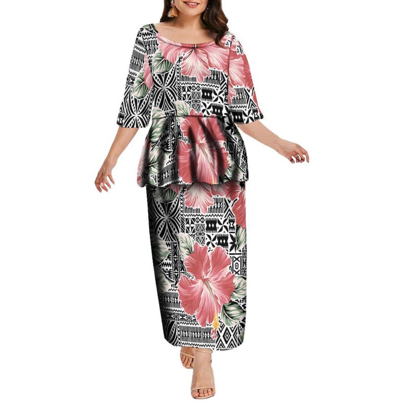 Polynesian Tattoo Design Crew Neck Half Sleeve Samoa Puletasi Set ...