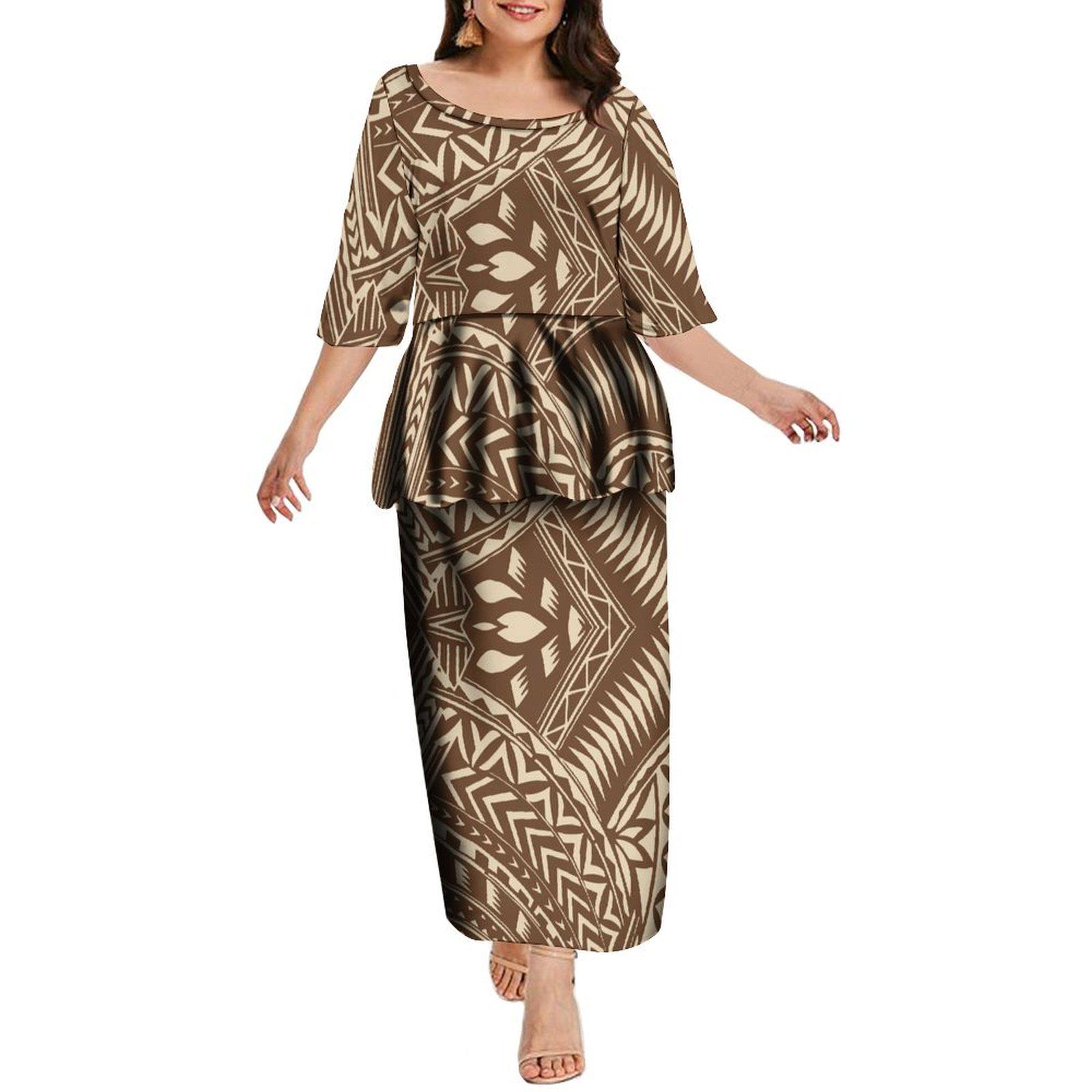 Custom Polynesian Puletasi Samoa Half Sleeve Frilly Top and Skirts 2 Pc ...