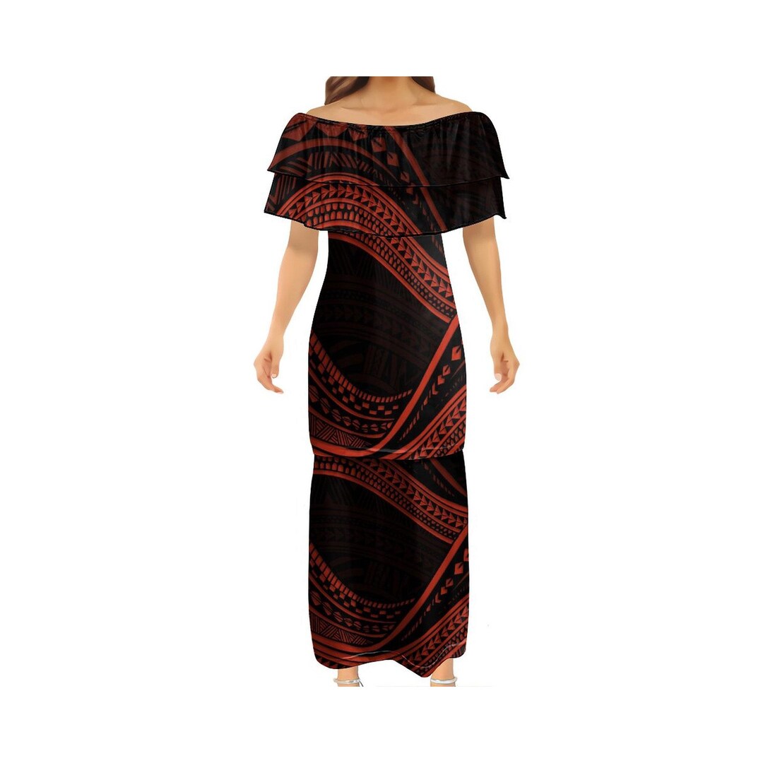 2024 Polynesian Tribal Print Lady One-shoulder Puletasi Dress Women ...