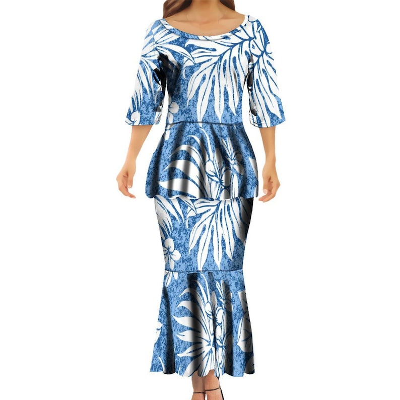 Polynesian Tribal Design Samoa Puletasi Long Maxi Mermaid Two Piece ...