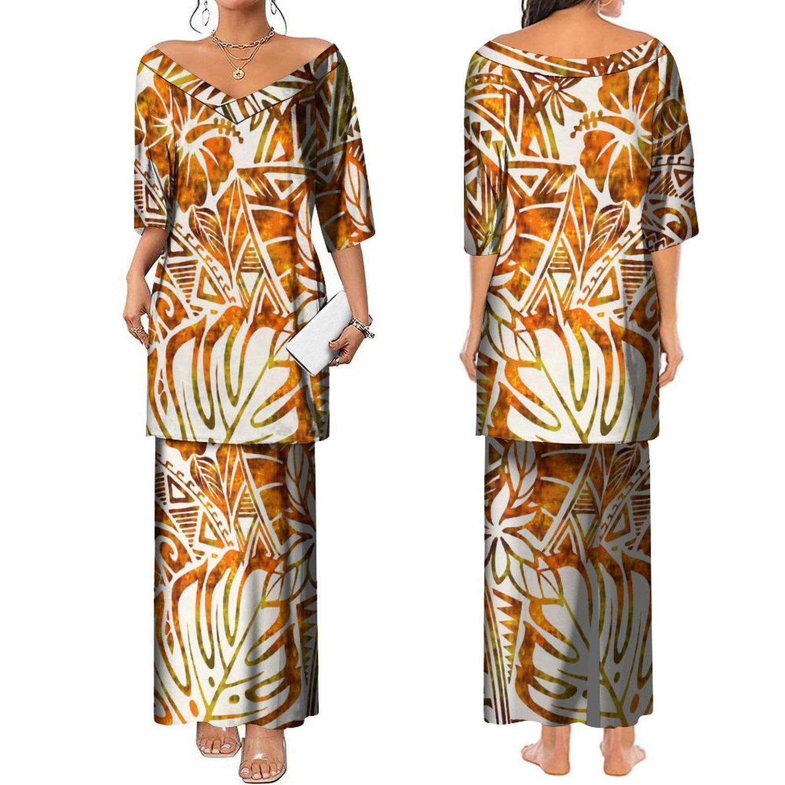 New Arrival Print Polynesian Tribal Samoan Puletasi Custom V Neck Top ...