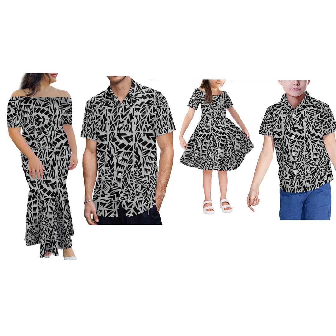 Family Matching Clothes Samoan Tribal Design Print Dress Mother ...