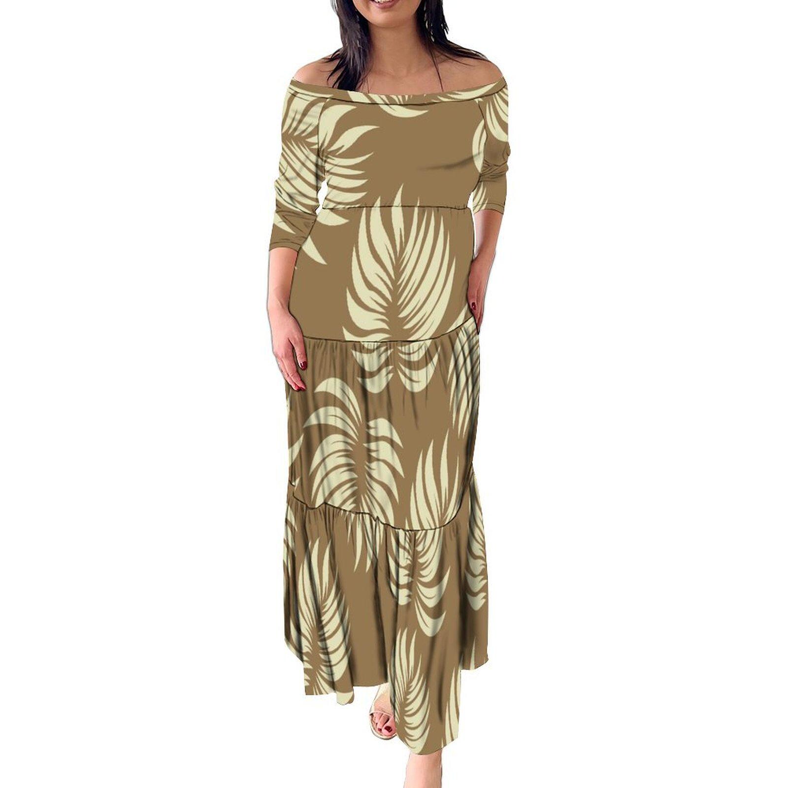 Custom Samoan Island Women One Shoulder 2/3 Sleeve Ruffles Tiered Dress ...