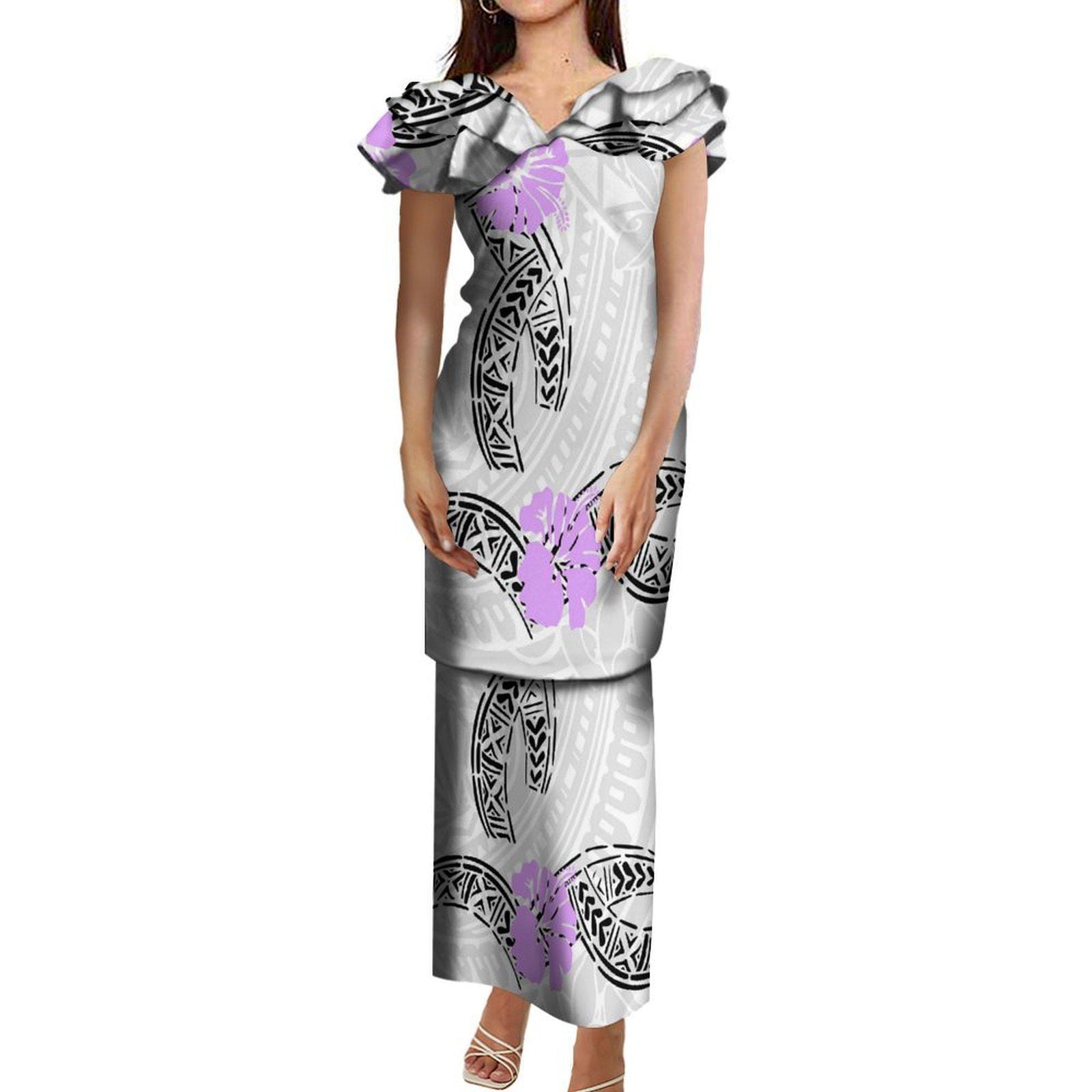 Custom Polynesian Tribal Print Design Layered Ruffles V Neck Samoan ...