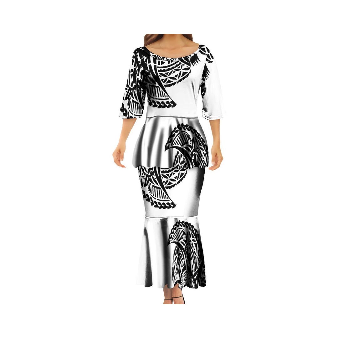 Polynesian Tribal Design Samoa Puletasi Long Maxi Mermaid Two Piece ...