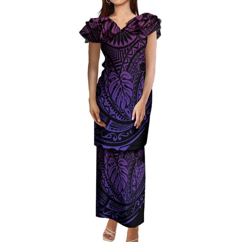 Custom Polynesian Tribal Print Design Layered Ruffles V Neck Samoan ...