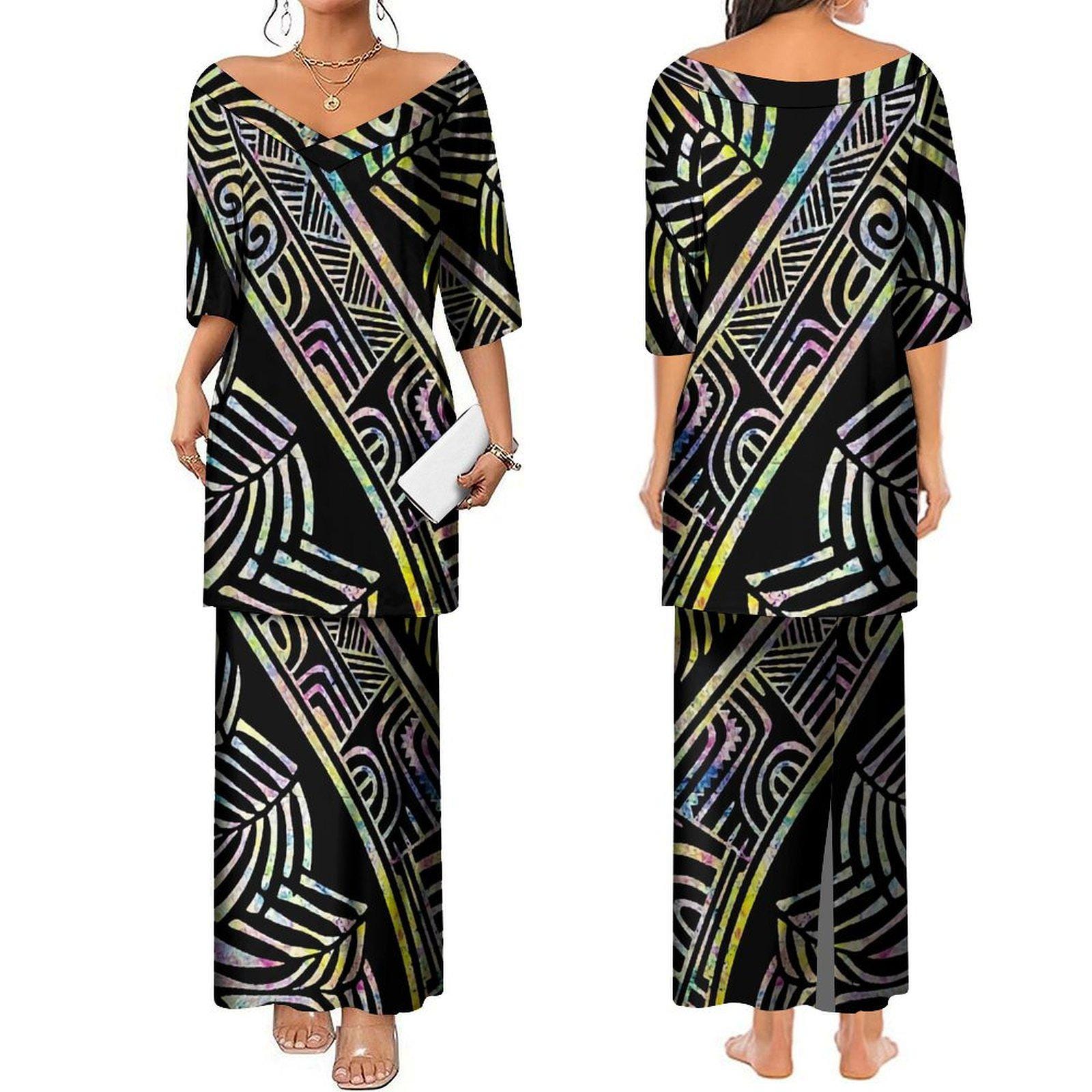 New Arrival Print Polynesian Tribal Samoan Puletasi Custom V Neck Top ...