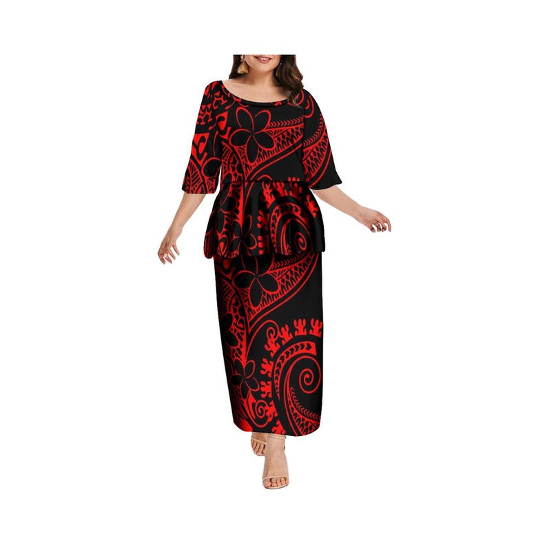 Polynesian Tattoo Design Crew Neck Half Sleeve Samoa Puletasi Set ...