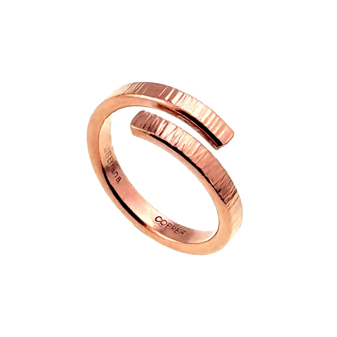 4mm Minimalist Copper Wrap Bypass Ring, Chased Modern Design ...