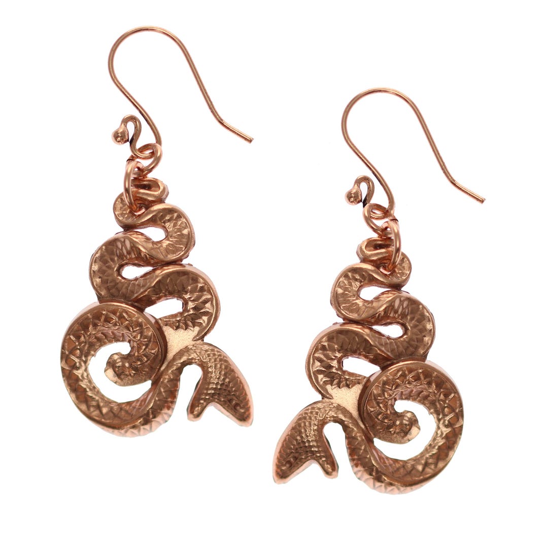Copper Cobra Snake Drop Earrings, Serpent Spirit Statement Dangles ...