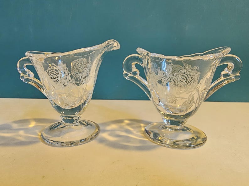 Heisey Glass Waverly Rose Etched 4 Inch Creamer and Sugar 1947-1957 - Etsy