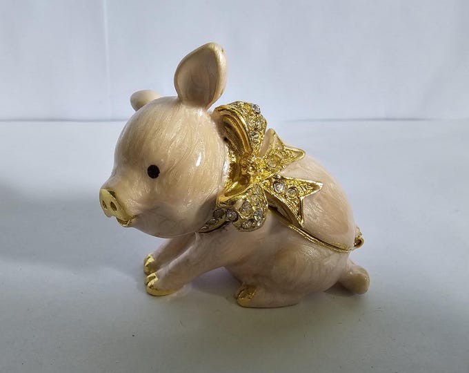 Vintage Enamel Pig Trinket Box, Gold Tone Magnet Closure, Rhinestones ...