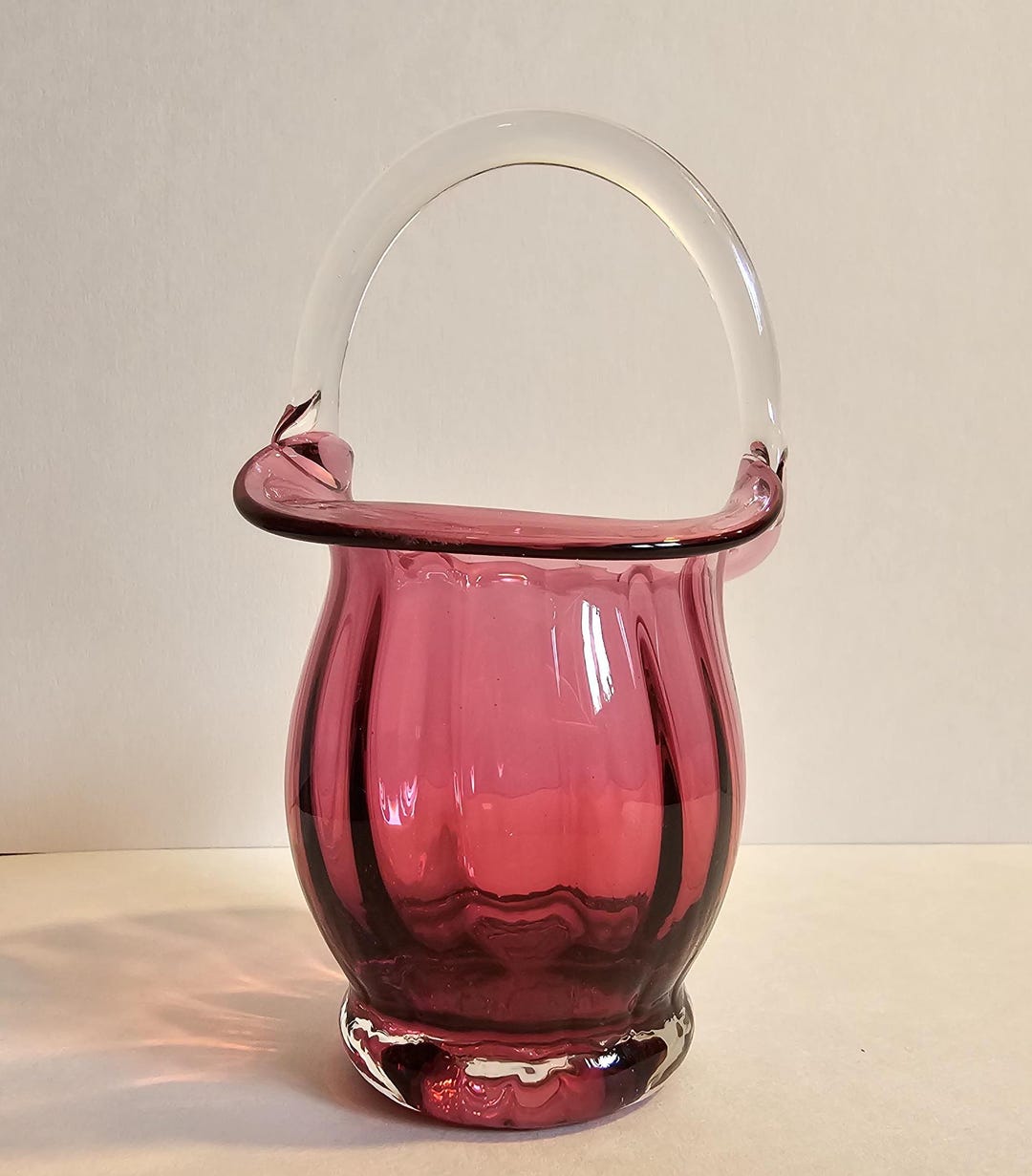 Vintage Pilgrim Glass Cranberry Glass Basket With Clear Handle ...