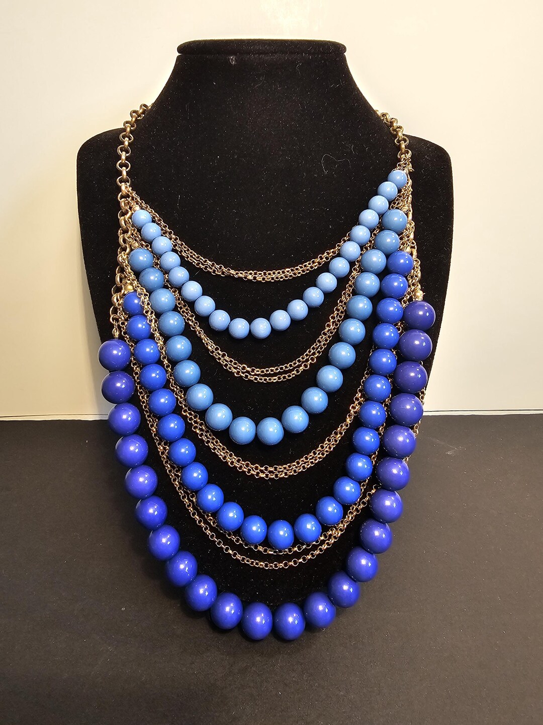 Adjustable Multi-woven Shades of Blue Beads and Chain Necklace - Etsy