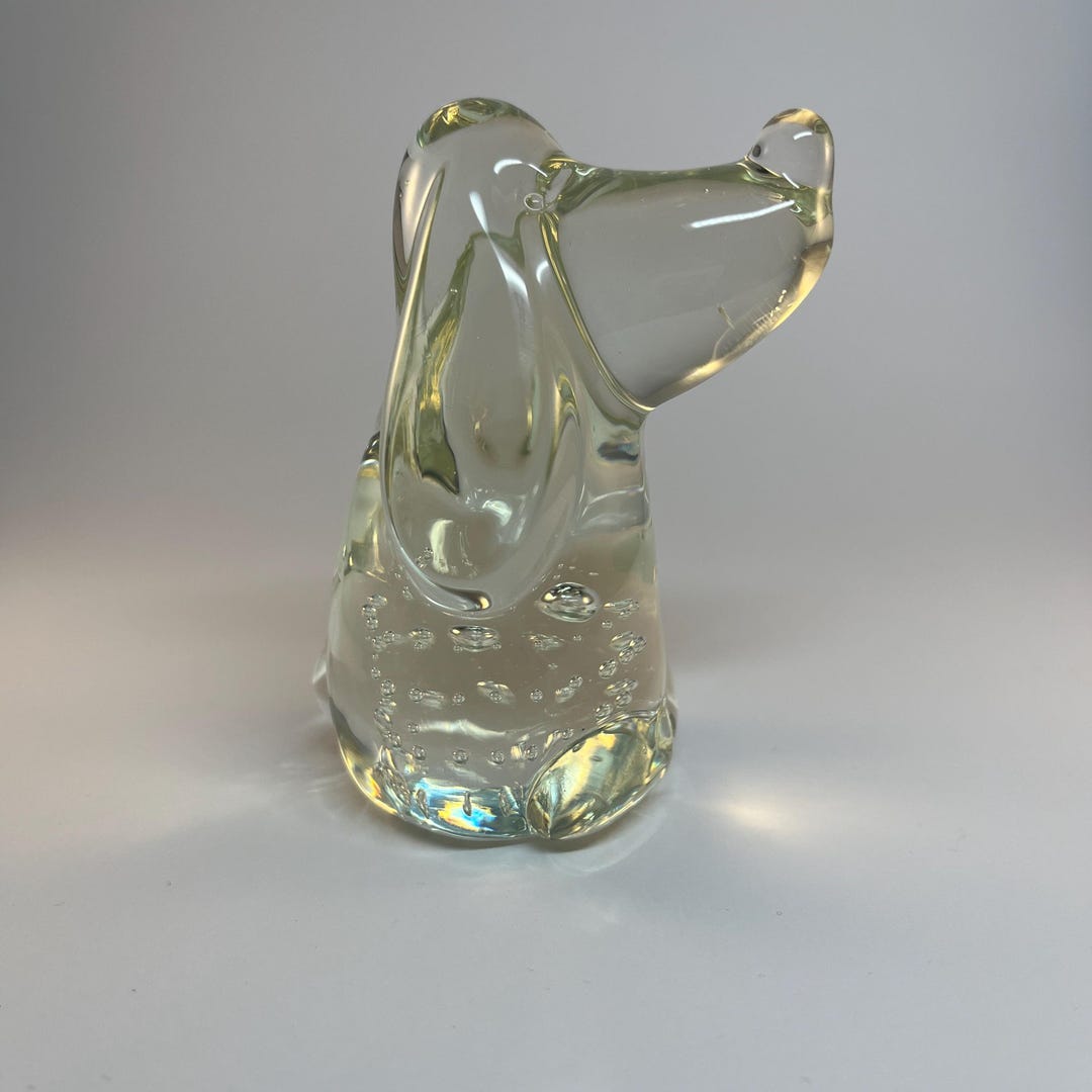Vintage Glass Dog Paperweight Figurine Clear Art Glass With Controlled ...