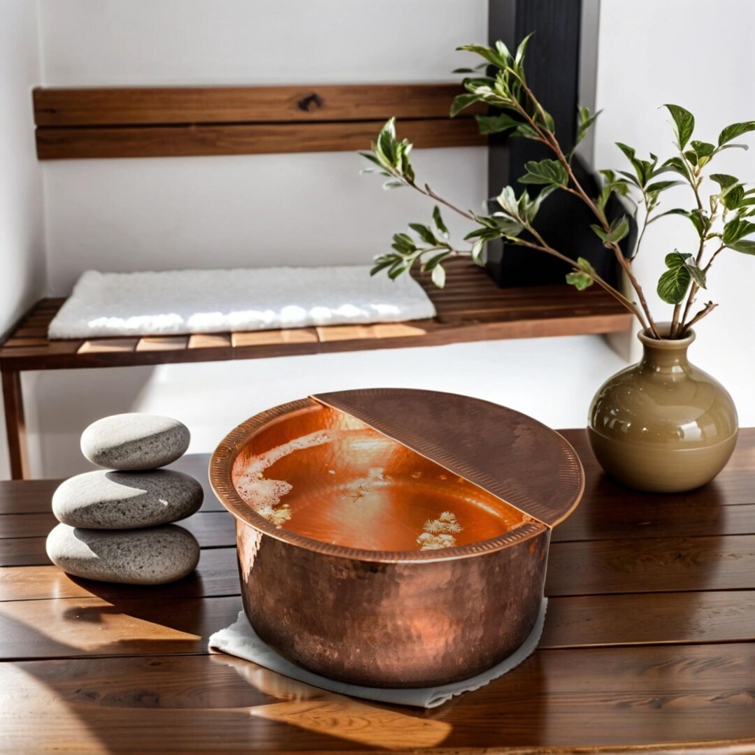 Copper Foot Spa Bowl With Removable Footrest Handmade Solid Copper Foot ...