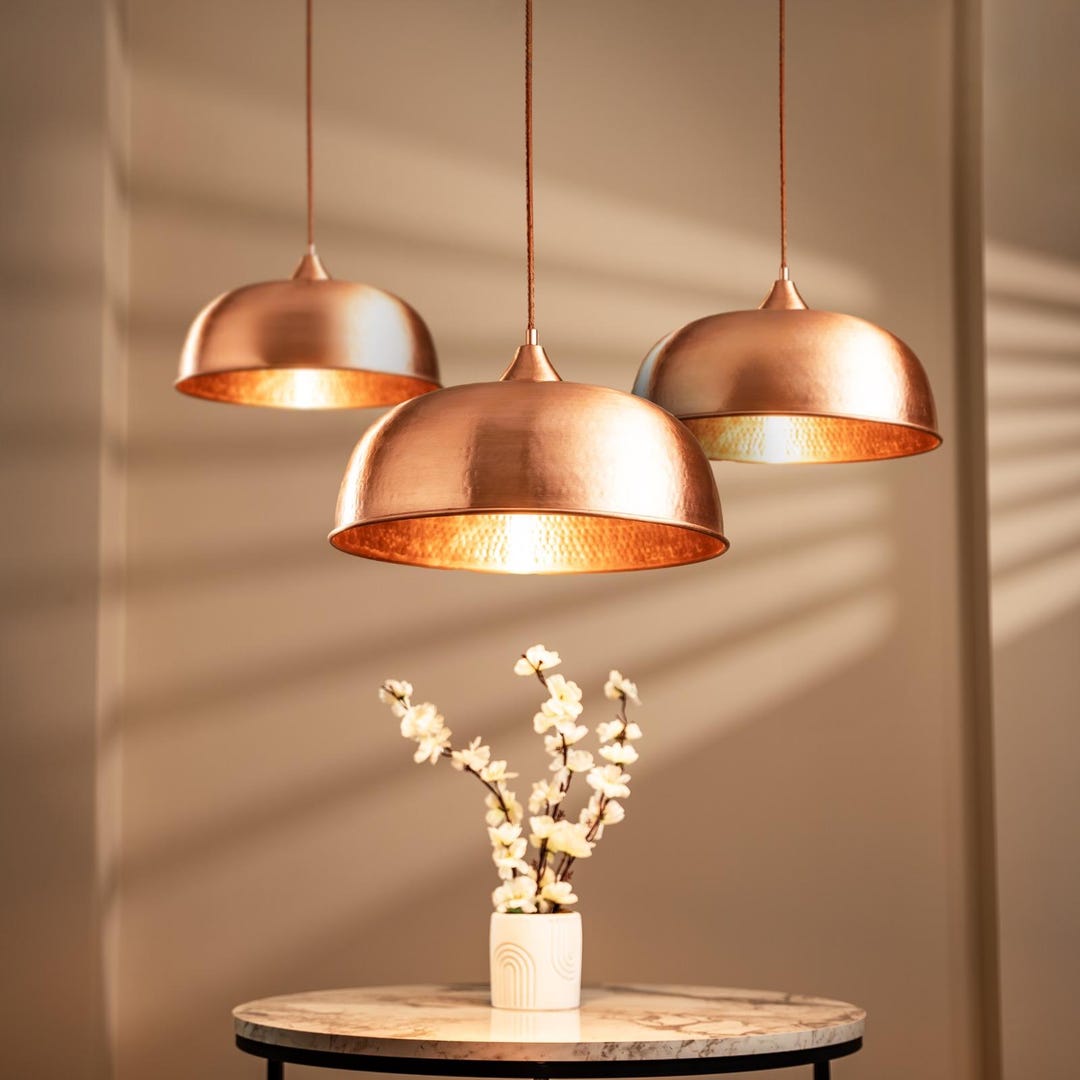 Complete Set Customized Handcrafted Matte Copper Pendant Light Hammered ...