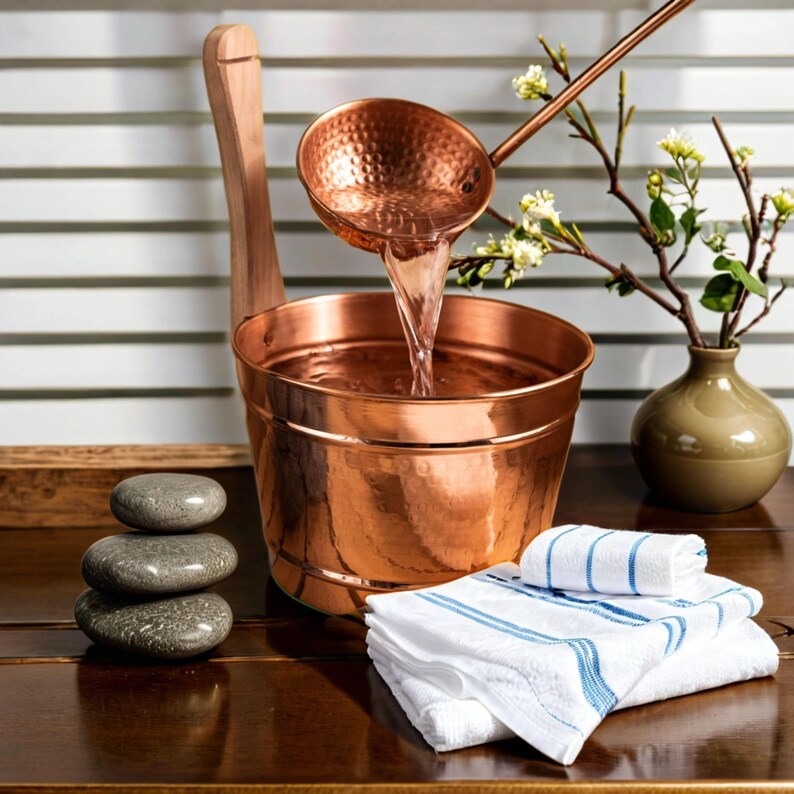 Handmade Copper Sauna Bucket and Ladle Set - Turkish Hammam (spa) Gift ...