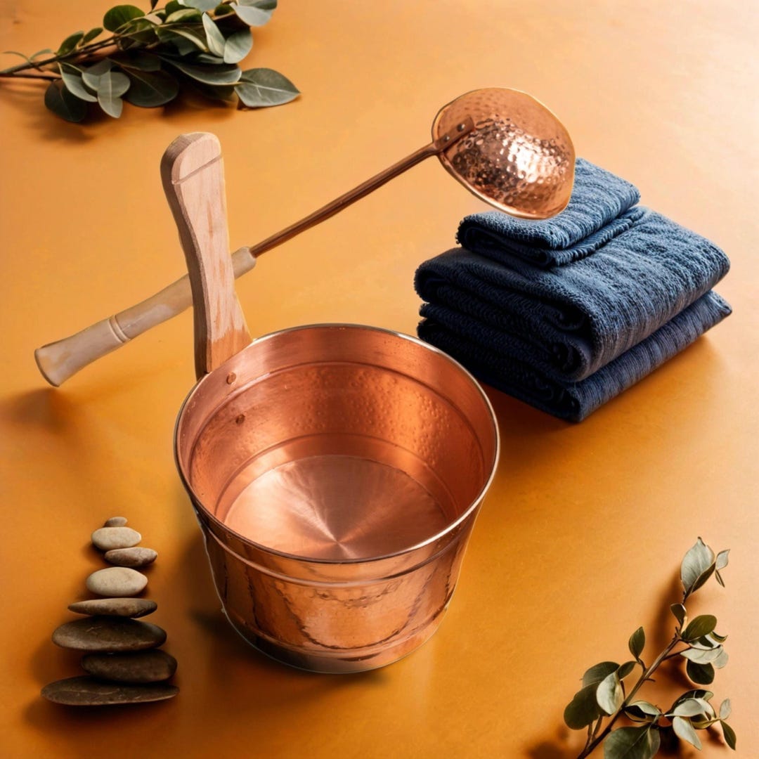 Handcrafted Copper Sauna Bucket and Ladle Set Turkish Hammam spa Gift ...