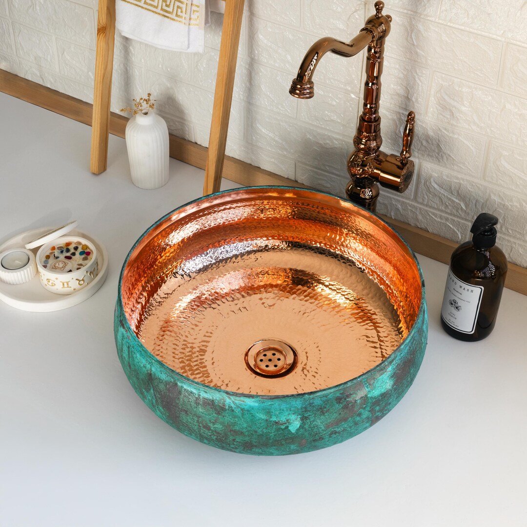 Verdigris Green Patina Copper Vessel Sink Bowl Handmade Copper ...