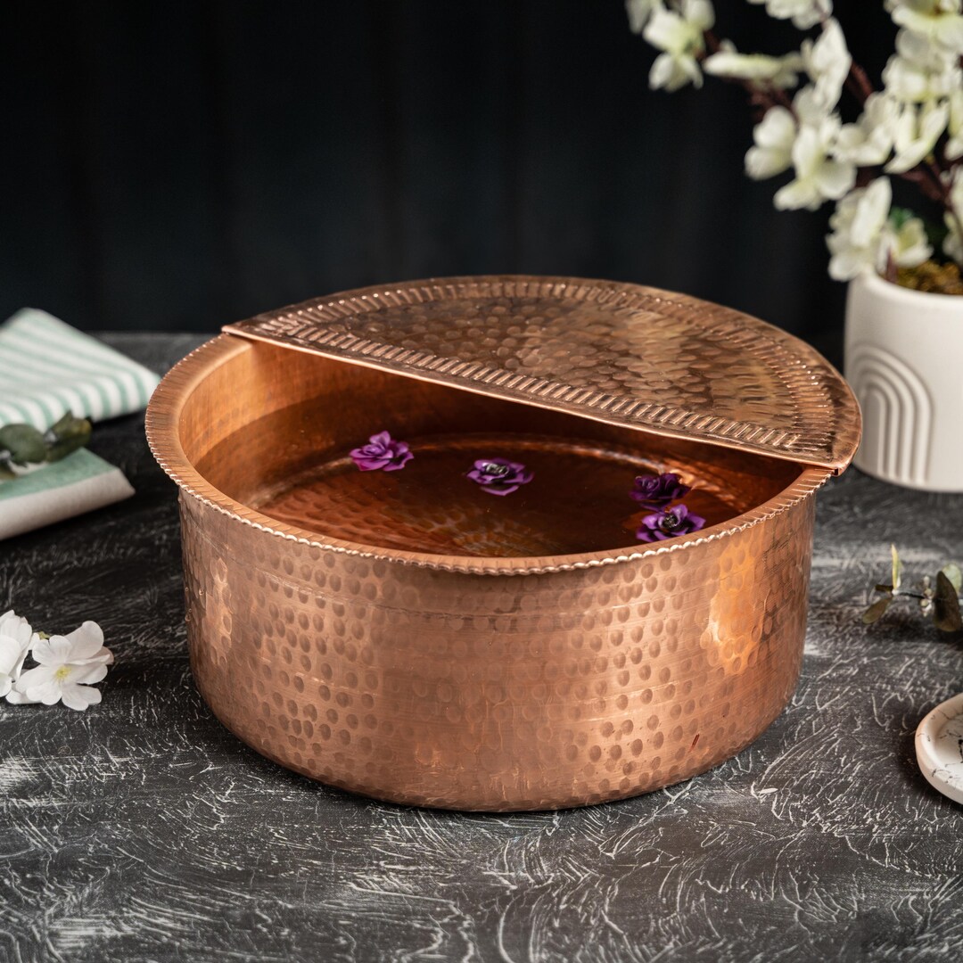 Unlacquered Copper Pedicure Bowl With Removable Footrest, Handmade Pure ...