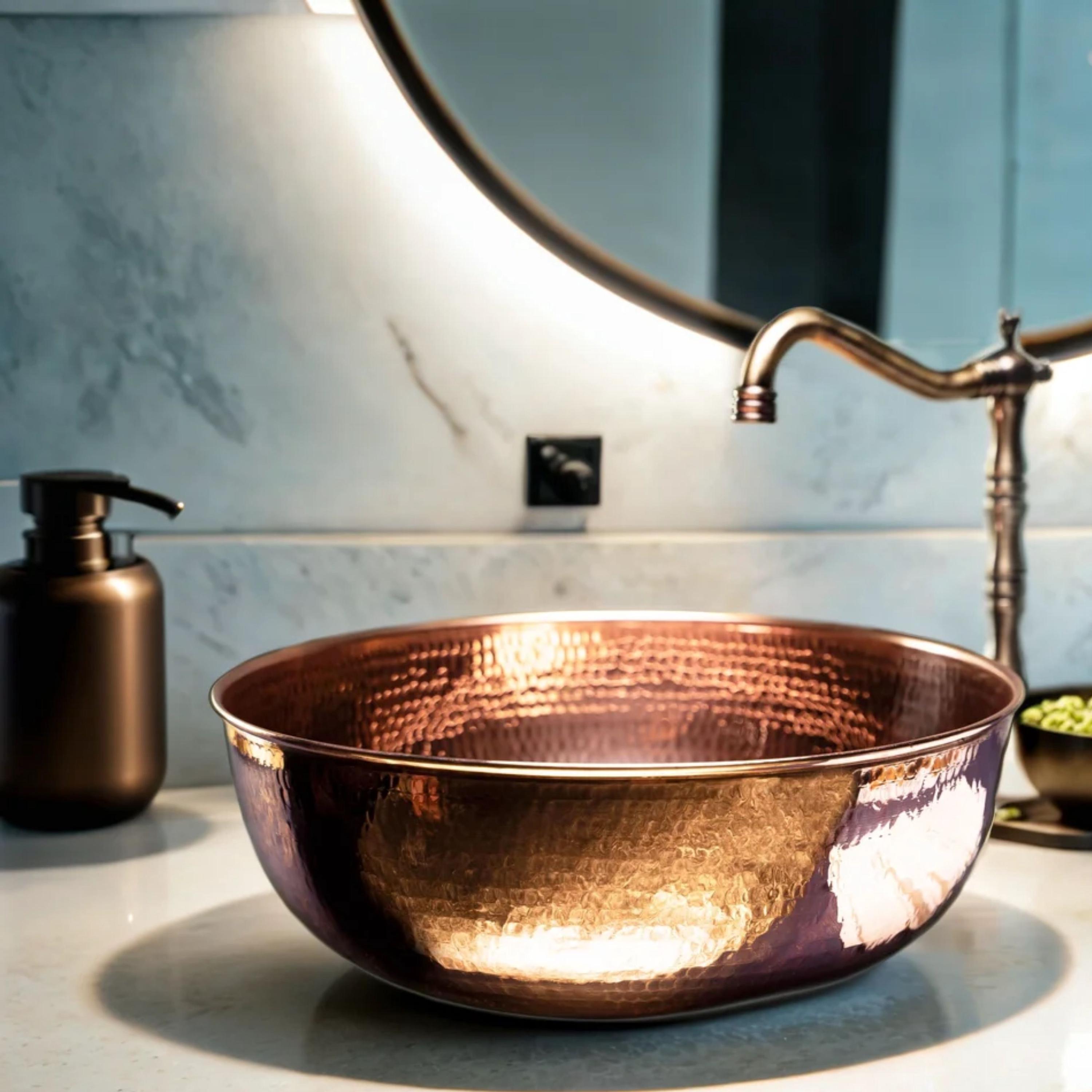 Farmhouse Solid Copper Kitchen and Bathroom Sink Premium Hammered ...