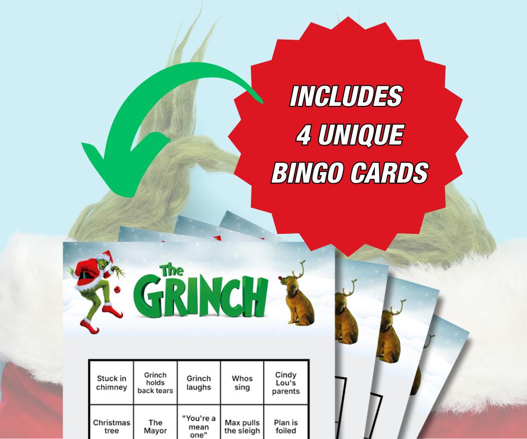 Grinch Bingo Cards | Grinch Movie Watch Party Game | Grinch Movie Gift ...