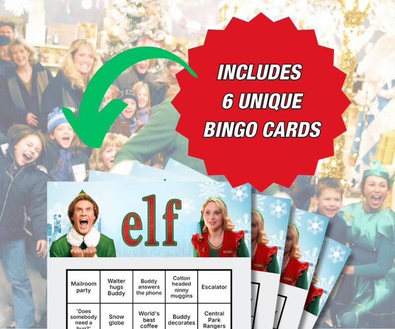 Elf Movie Bingo Cards | Elf Movie Watch Party Game | Elf Movie Gift ...