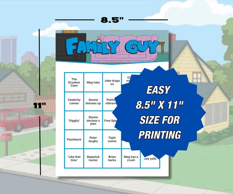 Family Guy Bingo Card | Family Guy Game | Family Guy Gift Idea | Family ...