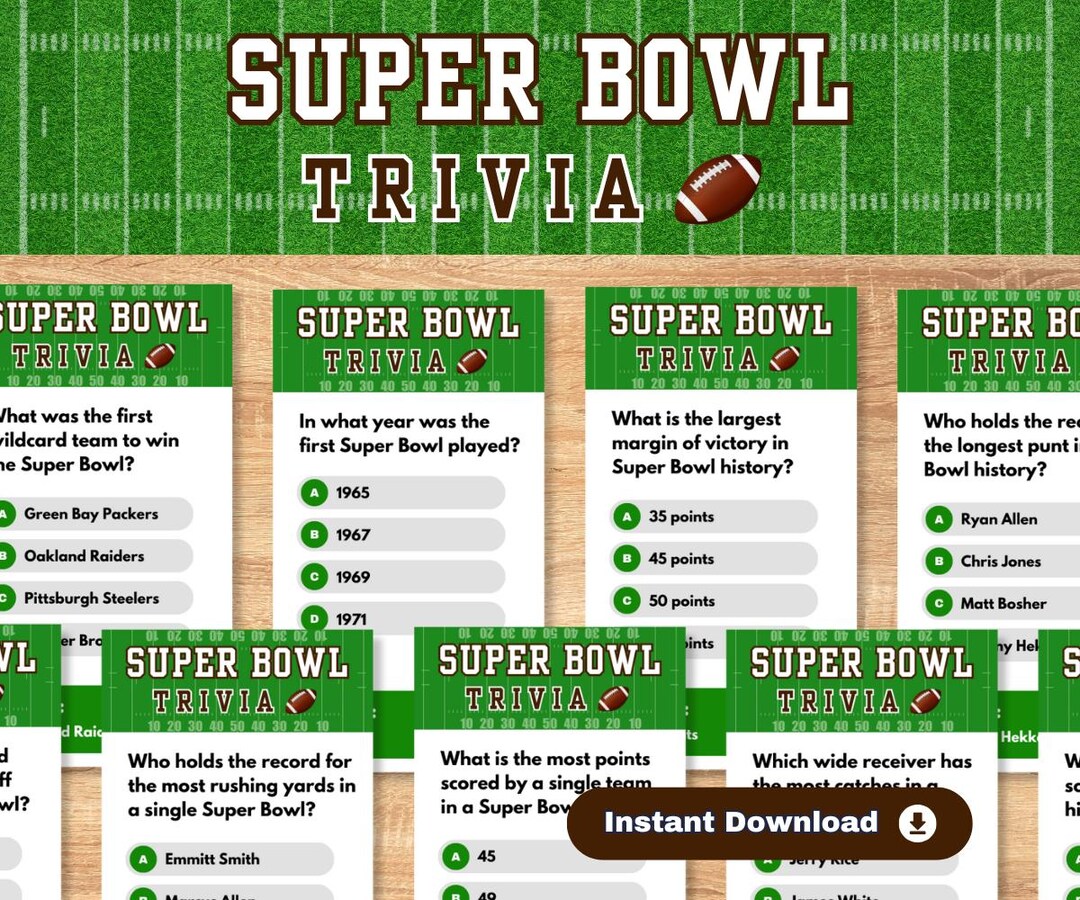 Super Bowl Trivia Cards Super Bowl Watch Party Game Instant Download ...