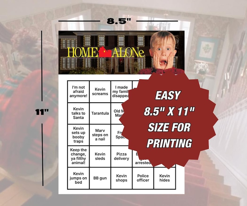 Home Alone Bingo Cards | Home Alone Watch Party Game | Home Alone Gift ...