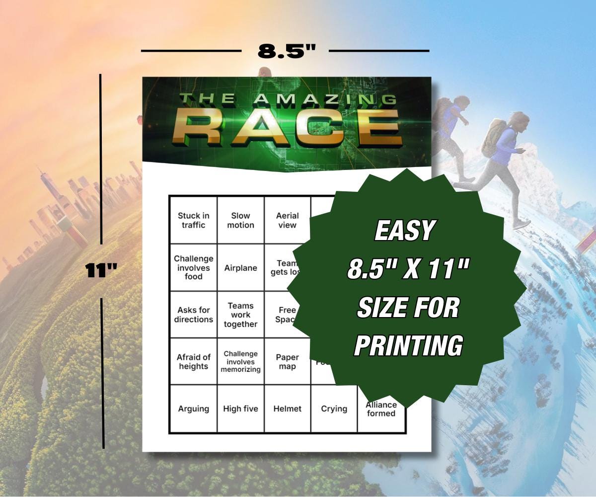 The Amazing Race Bingo | the Amazing Race Game | the Amazing Race Watch ...
