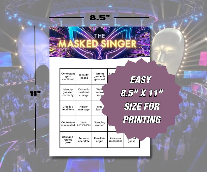 The Masked Singer Bingo Game: Printable Watch Party (digital Download ...