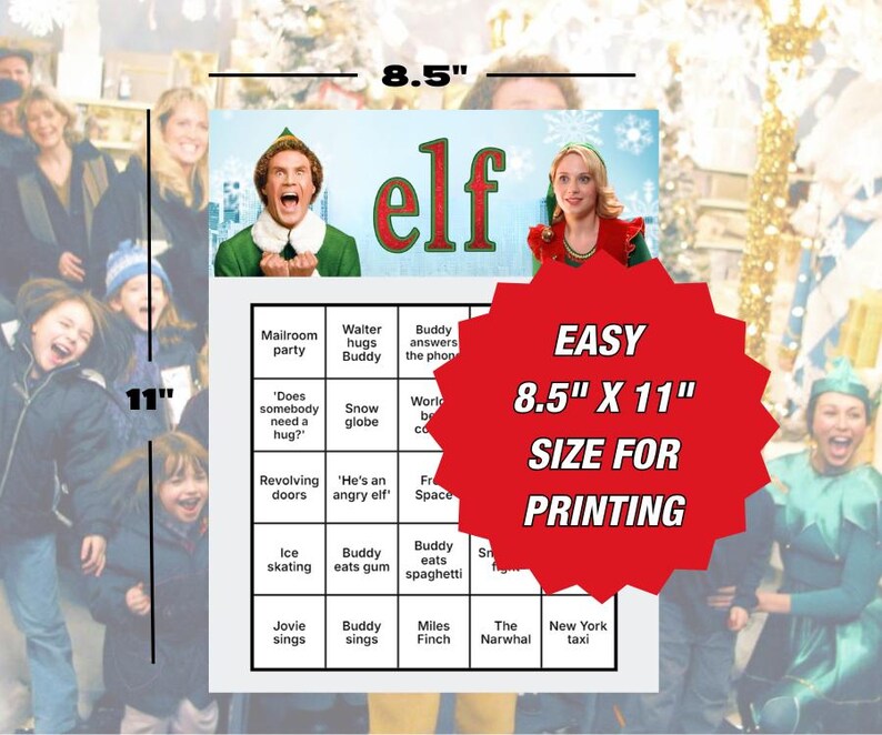Elf Movie Bingo Cards | Elf Movie Watch Party Game | Elf Movie Gift ...