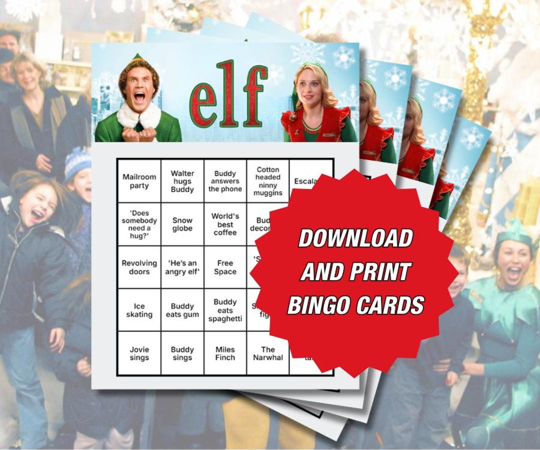 Elf Movie Bingo Cards Elf Movie Watch Party Game Elf Movie Gift Idea ...