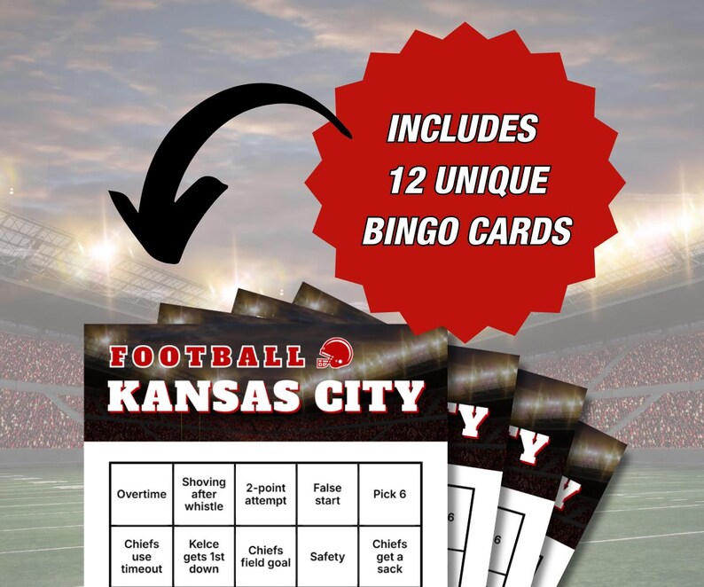 Kansas City Football Bingo Game Day Watch Party Bingo Game - Etsy