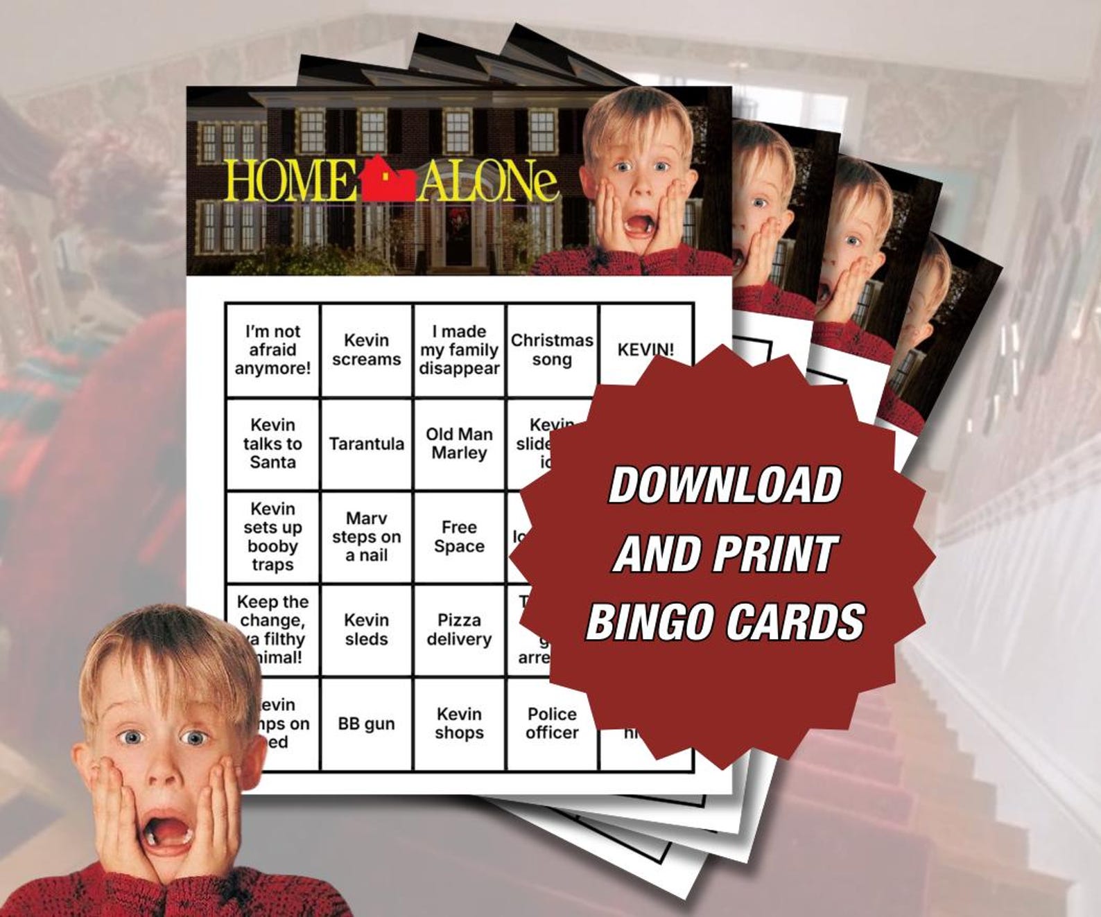 Home Alone Bingo Cards | Home Alone Watch Party Game | Home Alone Gift ...