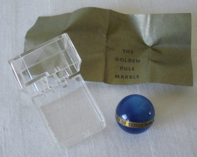 Vintage GOLDEN RULE MARBLE W/case & Original Paperwork Blue Cats Eye ...