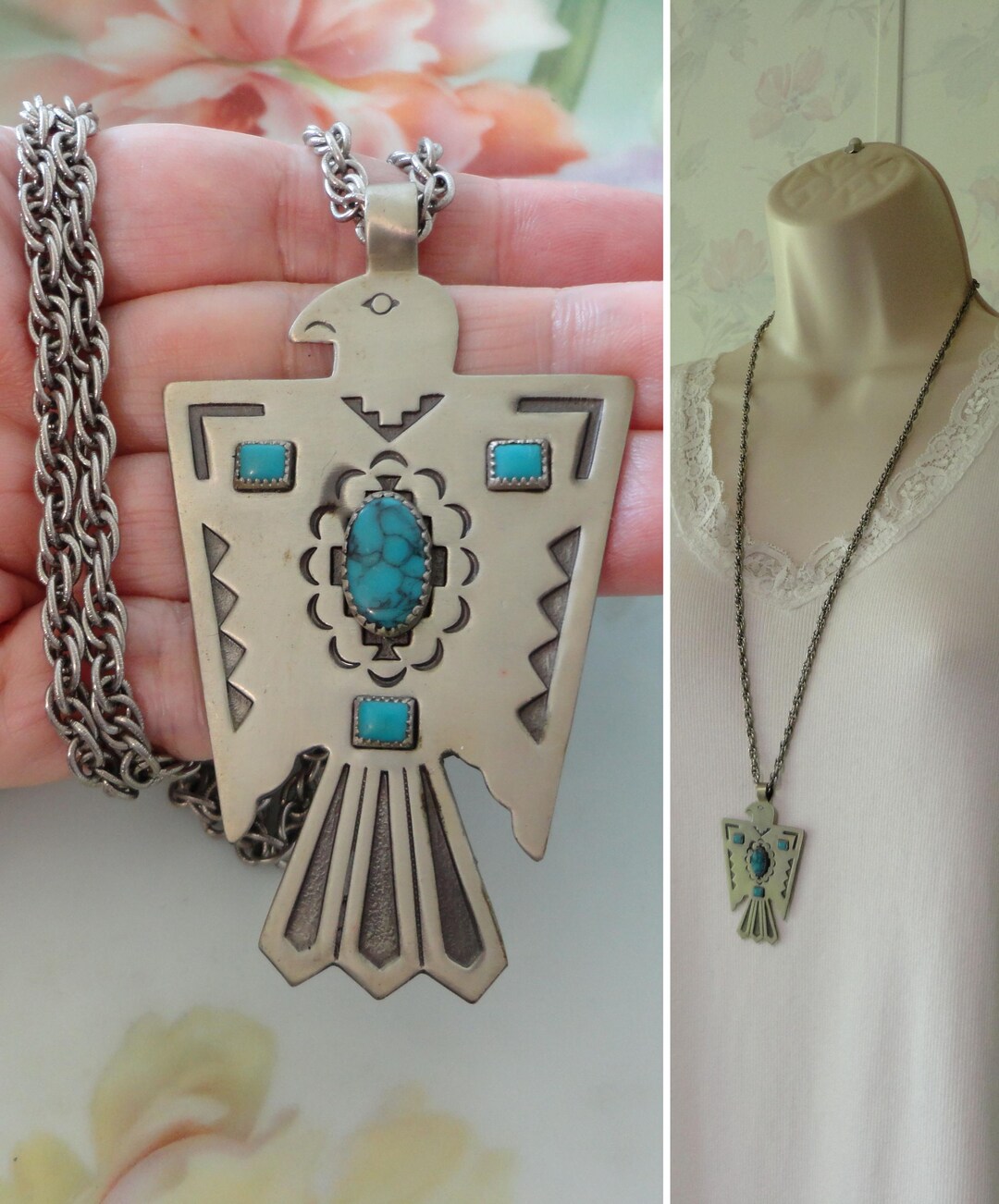 Vintage Bell Trading Post Thunderbird Pendant Necklace Simulated ...