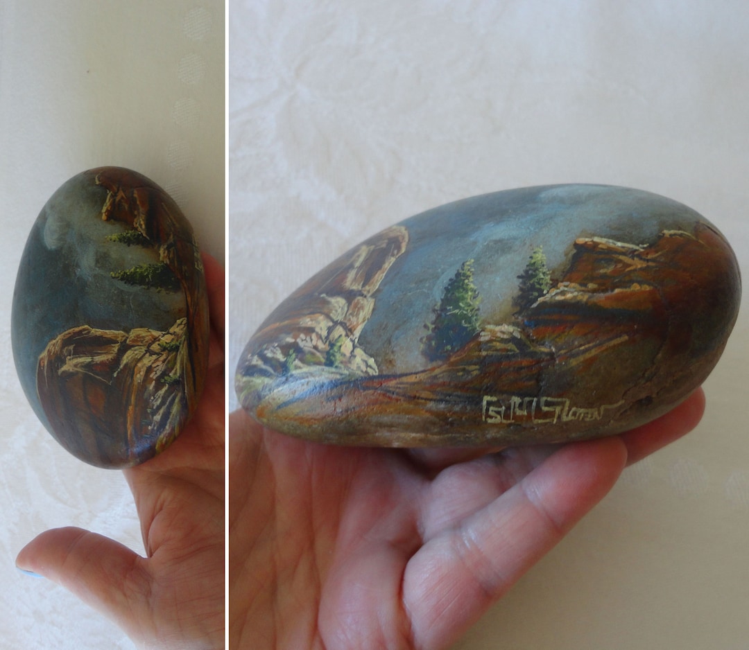 Signed Original Art Painting on Large Rock Stone Original Signed Rock ...