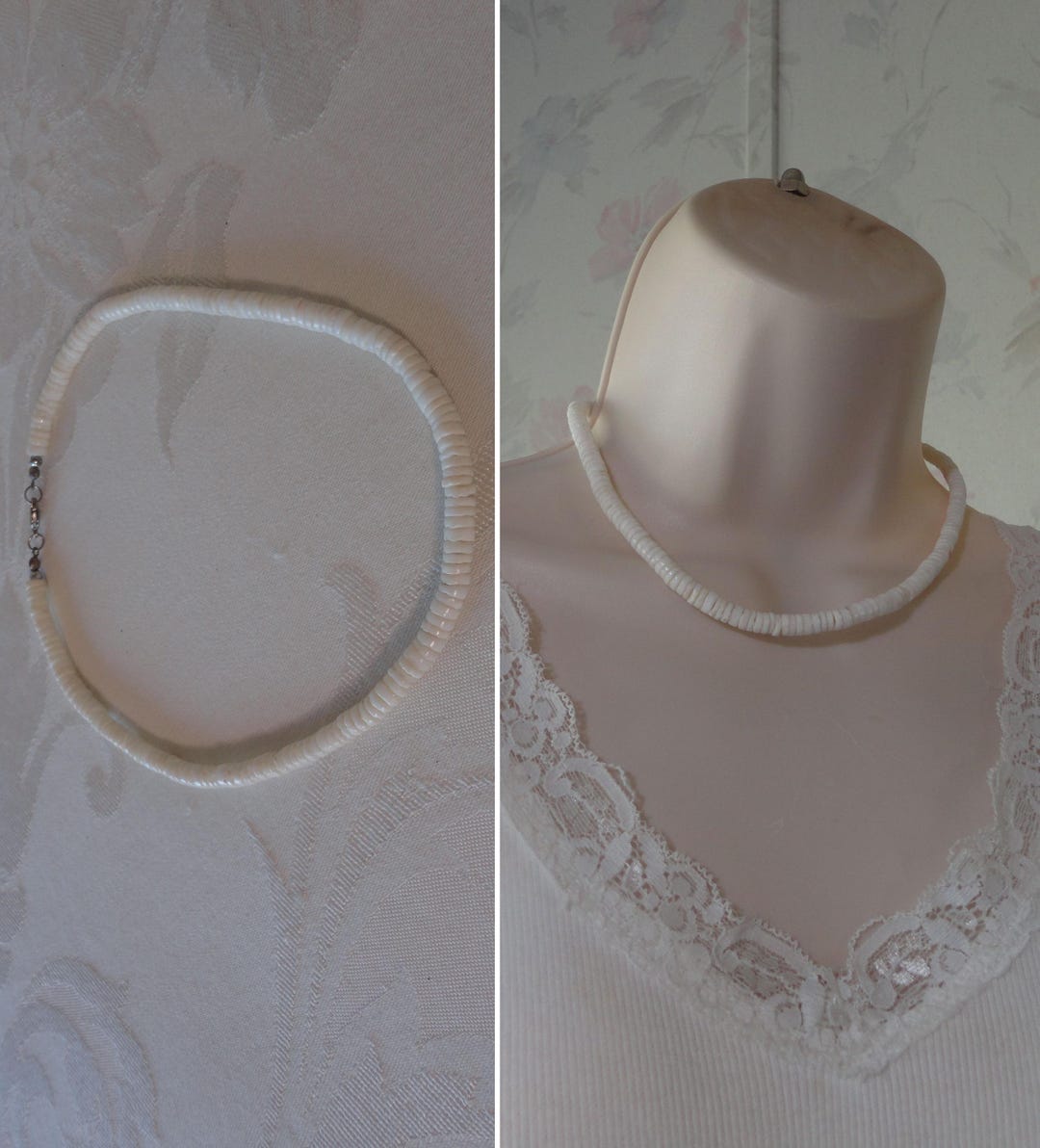 Vintage Hand Cut White Shell Choker Necklace Artisan Cord Strung Hand ...