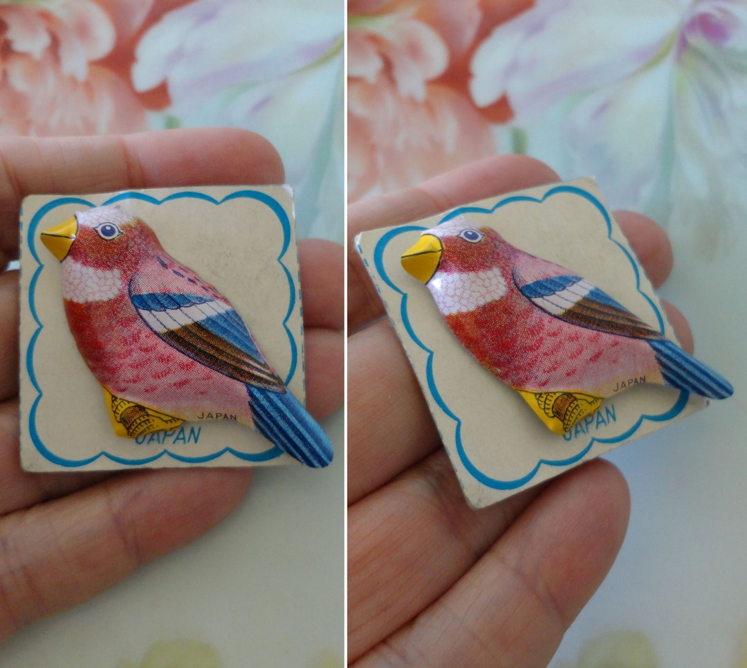 Vintage 1960s Tin Lithographed Bird Pin Made in Japan NEW and - Etsy