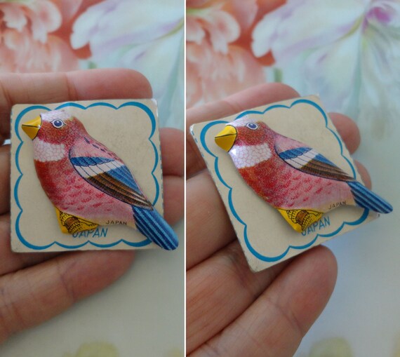 Vintage 1960s Tin Lithographed Bird Pin Made in Japan NEW and | Etsy