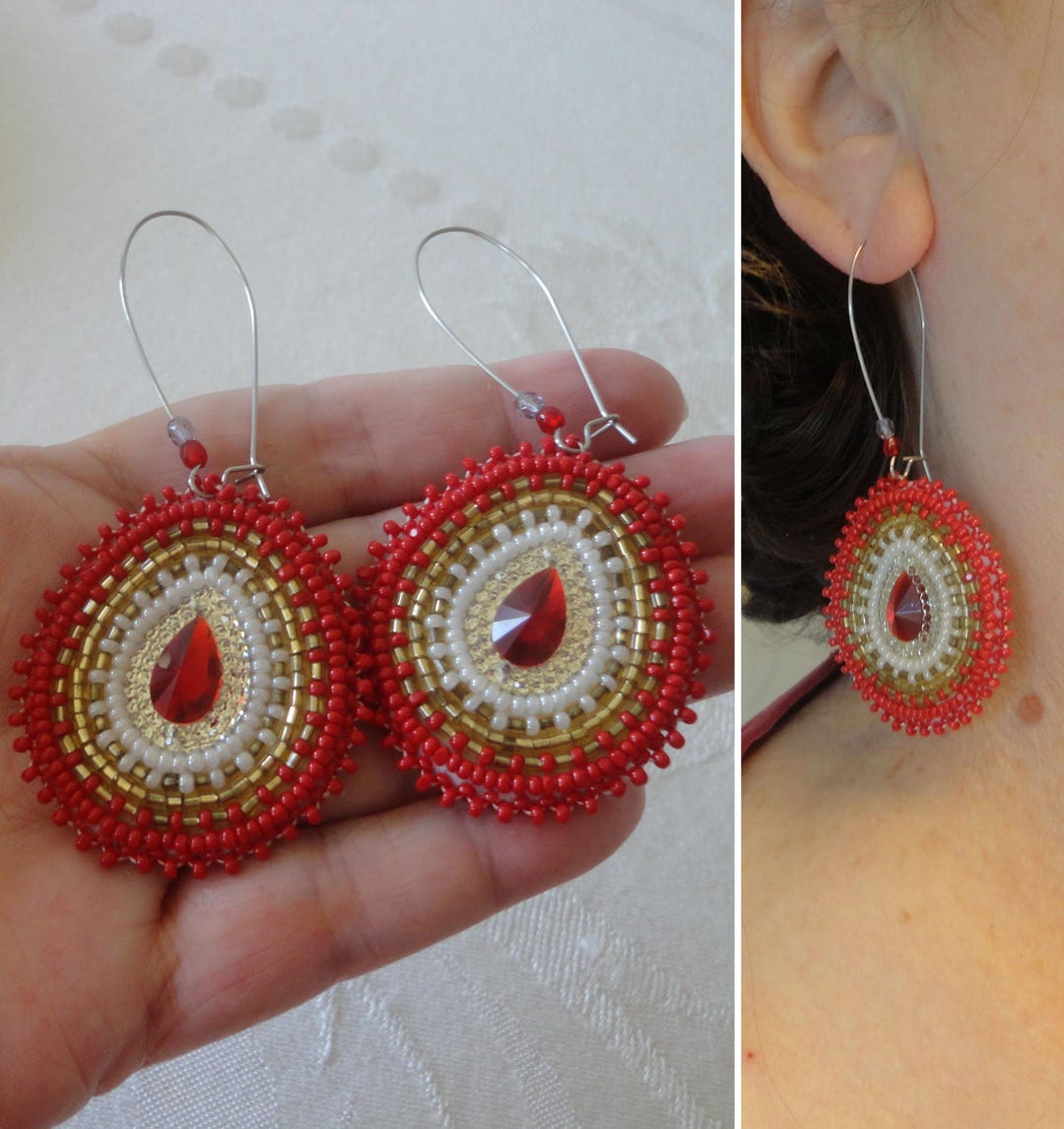 Vintage Native American Beaded Medallion Earrings Seed & Bugle Beads ...