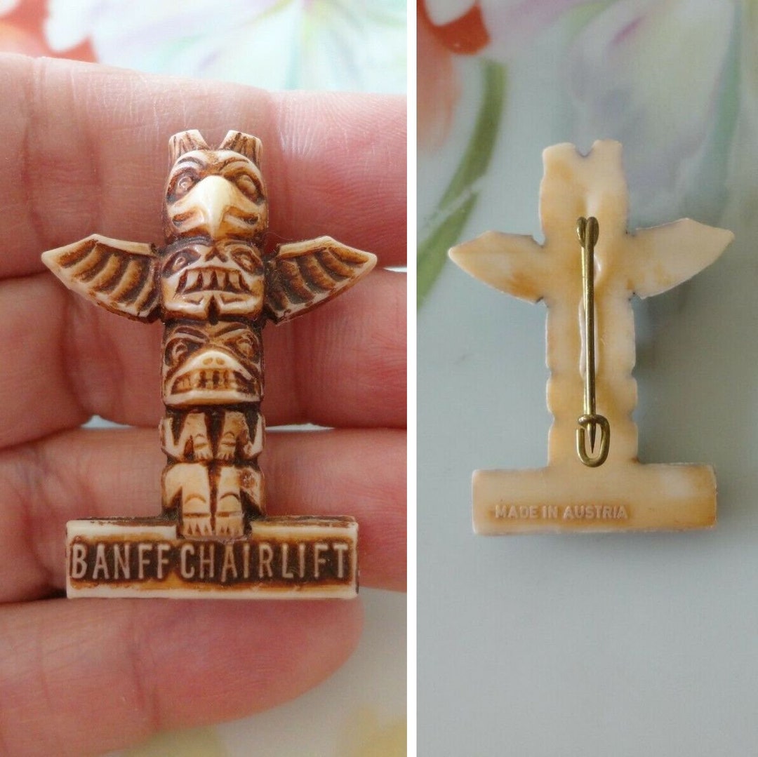 Vintage BANFF CHAIRLIFT Totem Pin Celluloid Pin Mt Banff Canada Famous ...